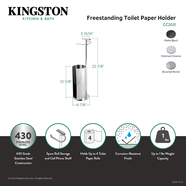 Kingston Brass Continental Freestanding Toilet Paper Holder with Roll ...