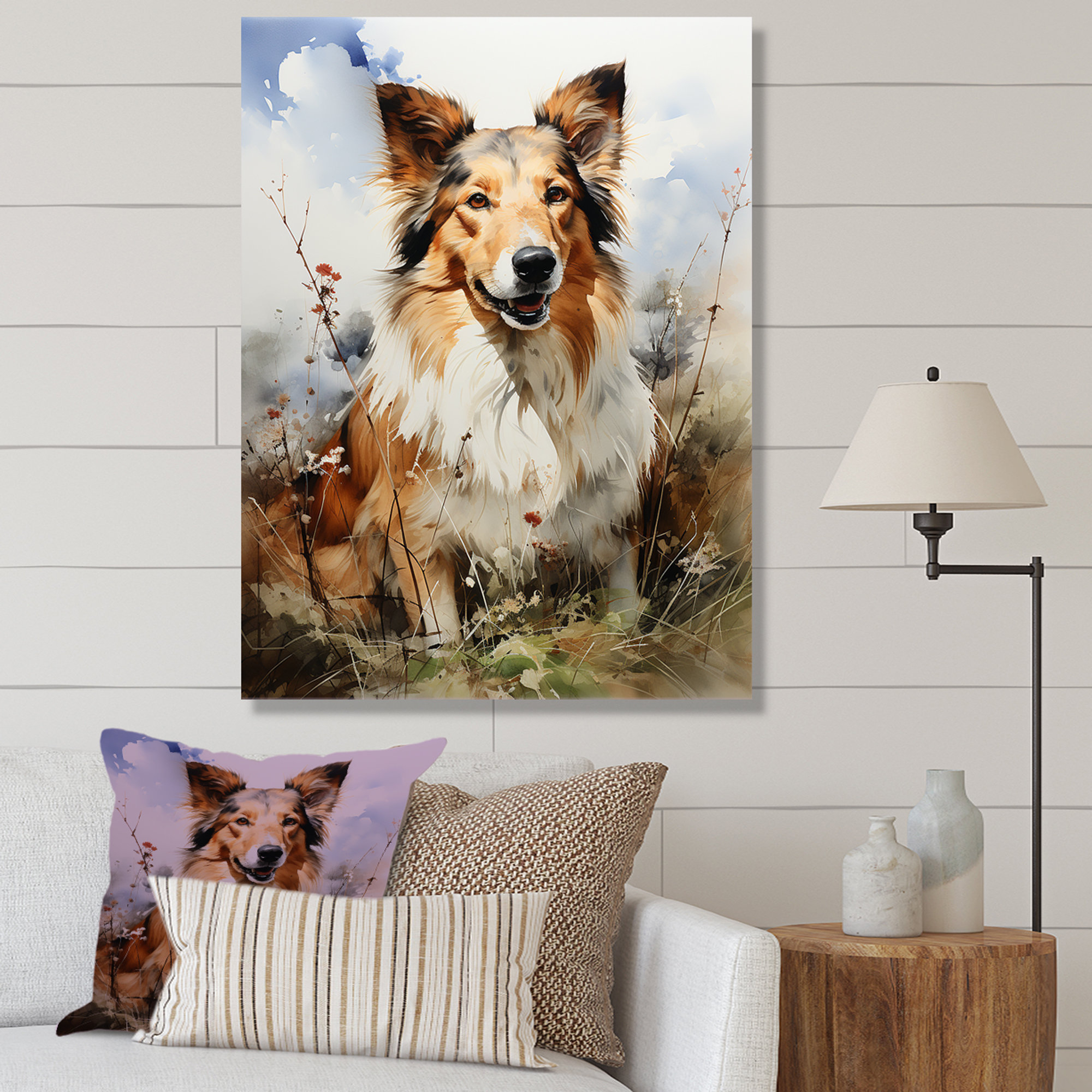 Winston Porter Collie Countryside On Canvas Print | Wayfair