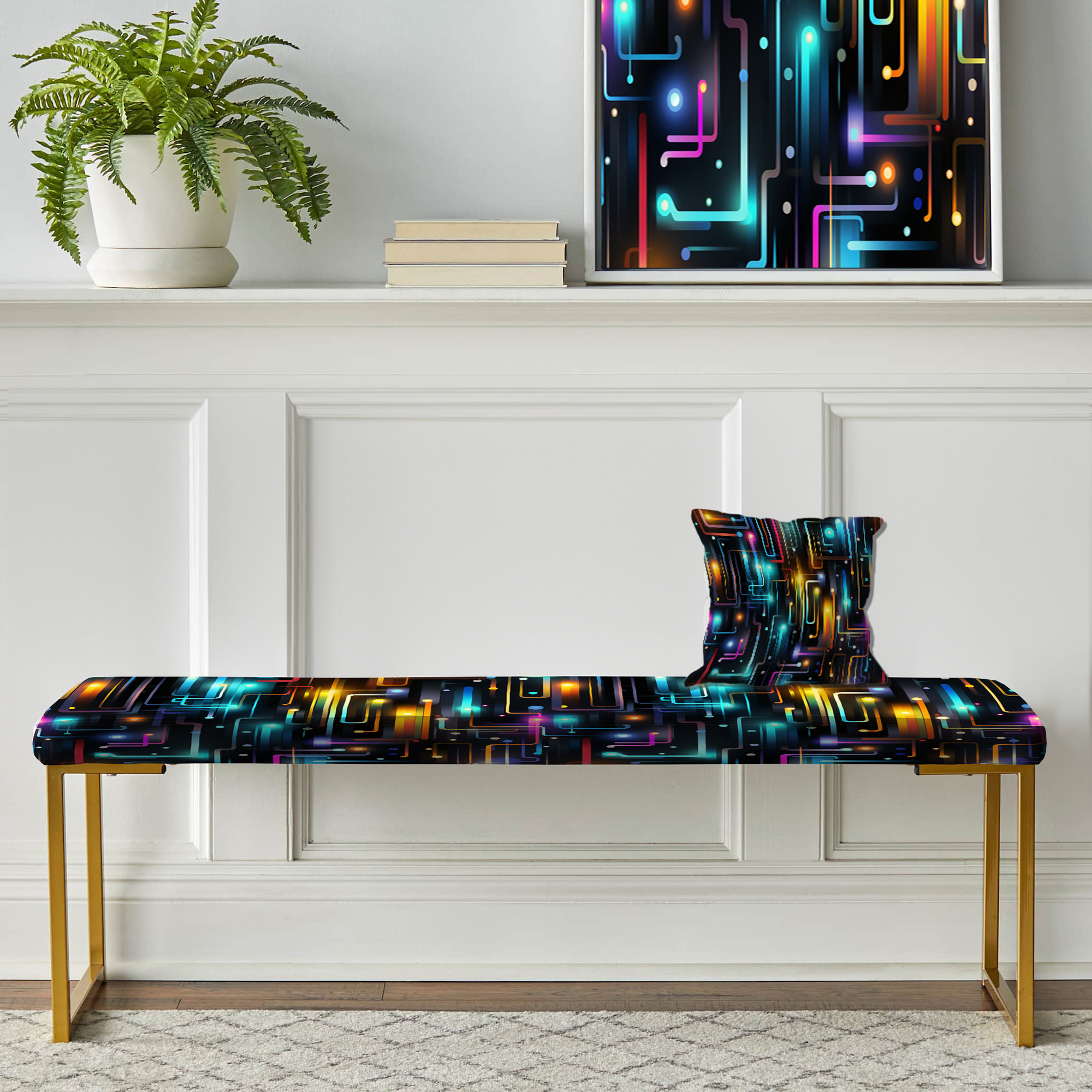 Design Art Neon Futuristic Cubic Mirage - Geometric Upholstered Gold ...