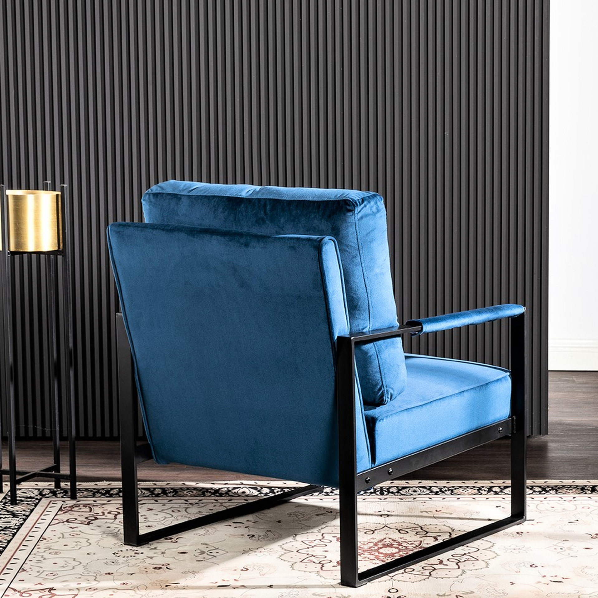 Red Barrel Studio® Blue Velvet Living Room Chair, Mid Century Modern ...