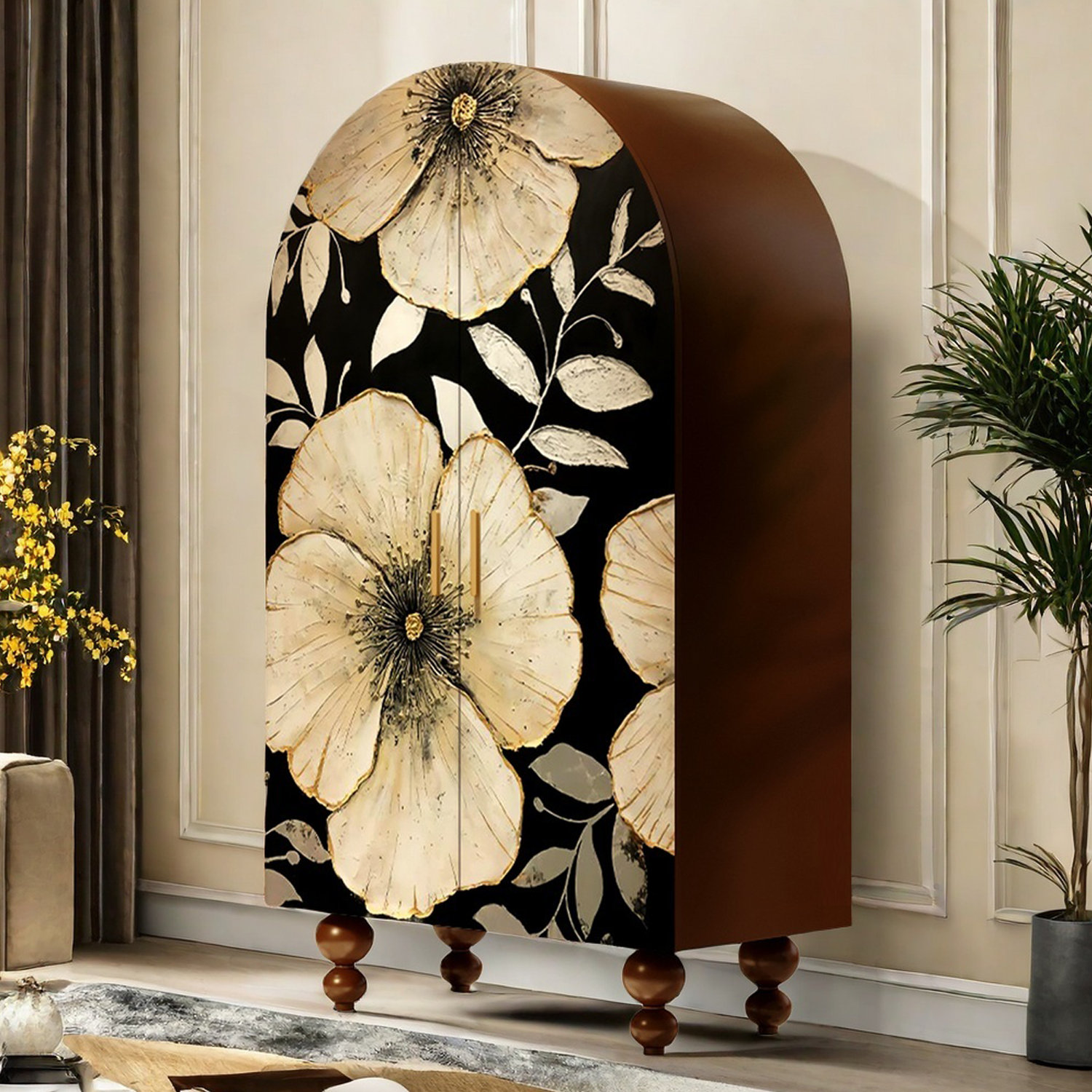 Ruthber Solutions Arched Wardrobe with Art-Patterned Doors | Wayfair
