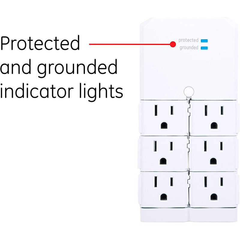 GE 6-Outlet Swivel Wall Tap with Surge Protection, 1080J, White, 37063 ...