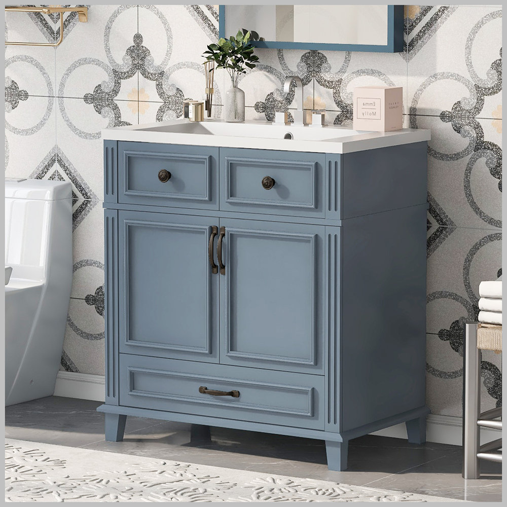 Winston Porter Modern Bathroom Vanity With Resin Sink And Soft Closing