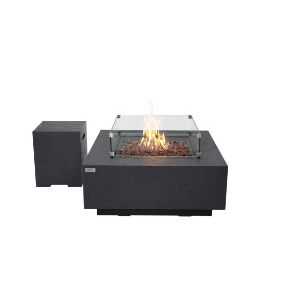 Latitude Run® Brooklyn 40" Travertine Fire Pit Table Bundle Includes ...