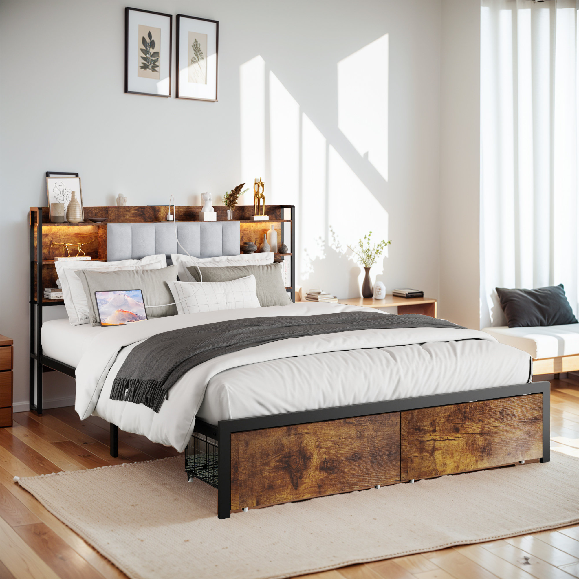 Ivy Bronx Sleep In Serenity With Our Bed Frame Featuring Soft Padded ...