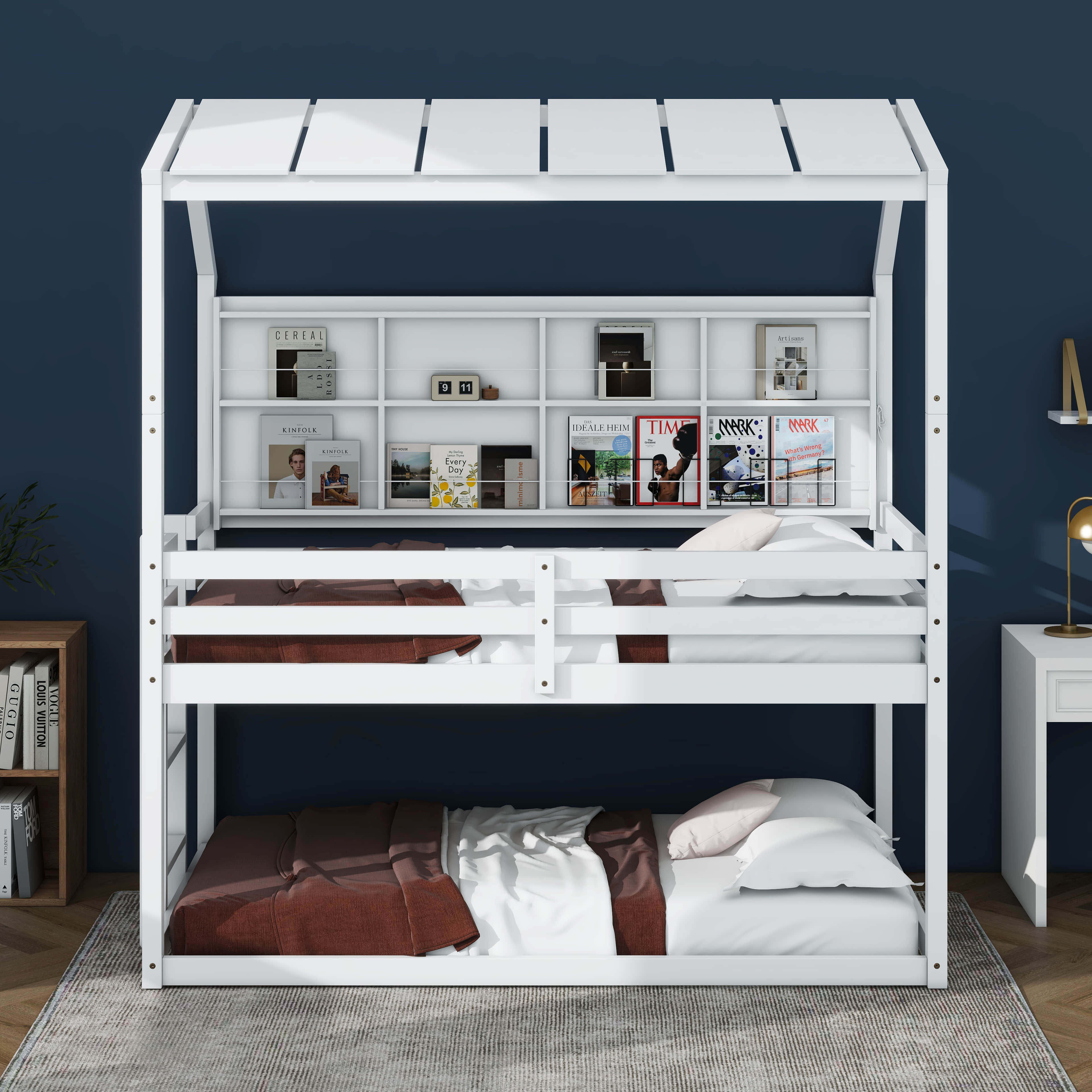 Harper Orchard Twin Over Twin Low Bunk Bed With House Semi-Enclosed ...