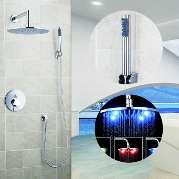 Juno Showers Juno 10" Wall Mount LED Shower Head Set LED Spout with LED ...