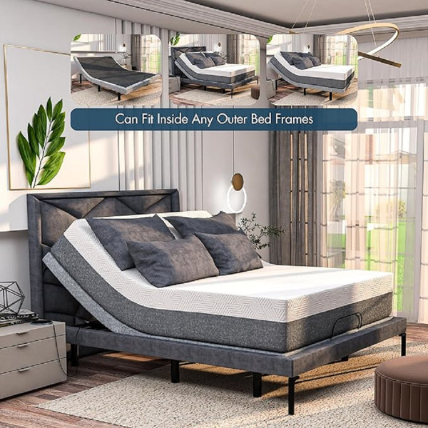 Alwyn Home Luzon Adjustable Inclining Bed Frame with Dual Massage Smart ...