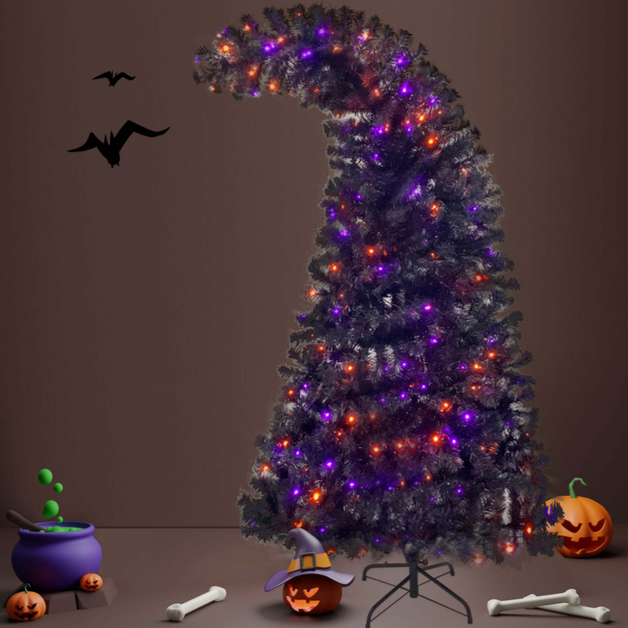 The Holiday Aisle® 6FT Artificial Fir Bent Top Halloween Christmas Tree ...