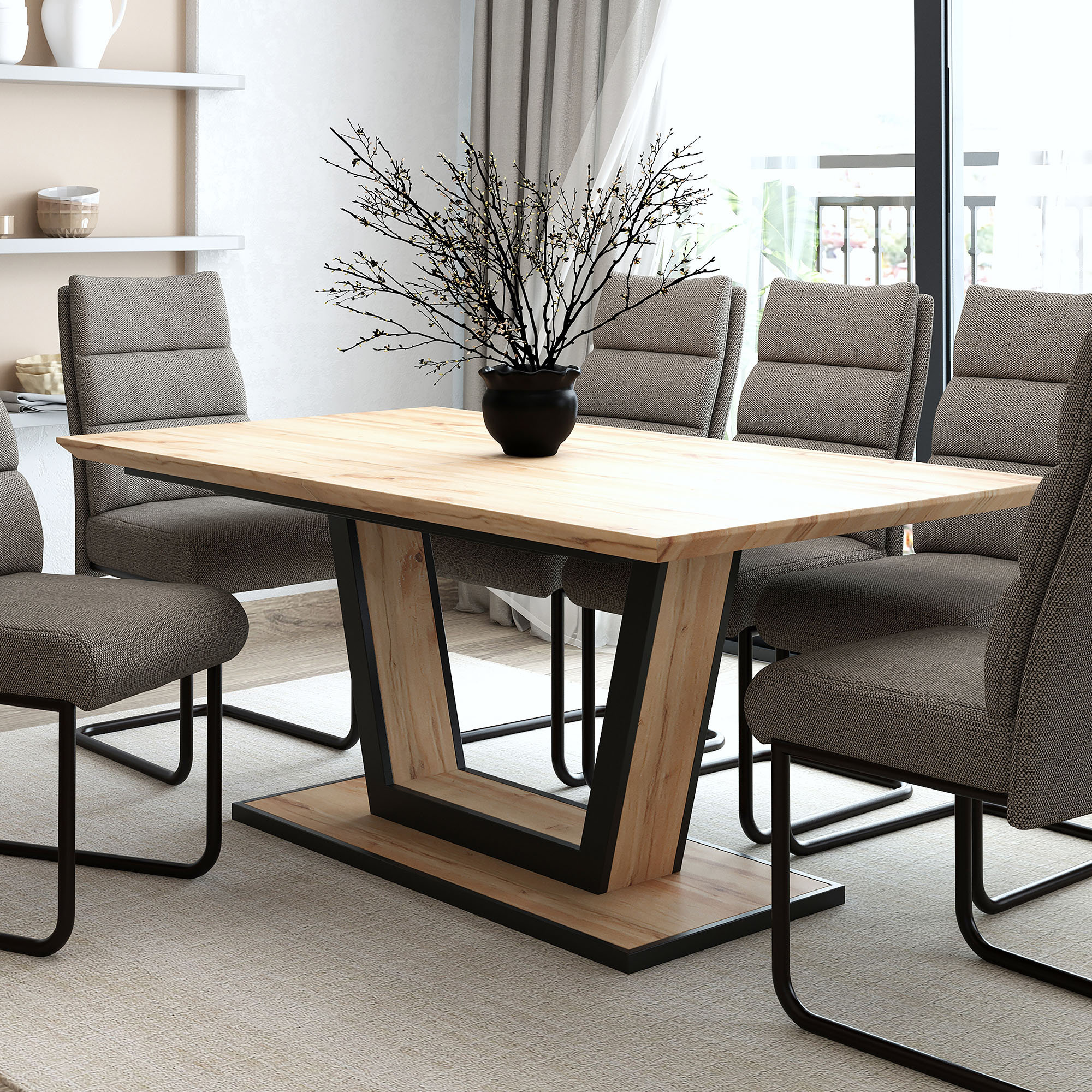 Loon Peak Jennel Dining Table With Extension In Natural And Black ...