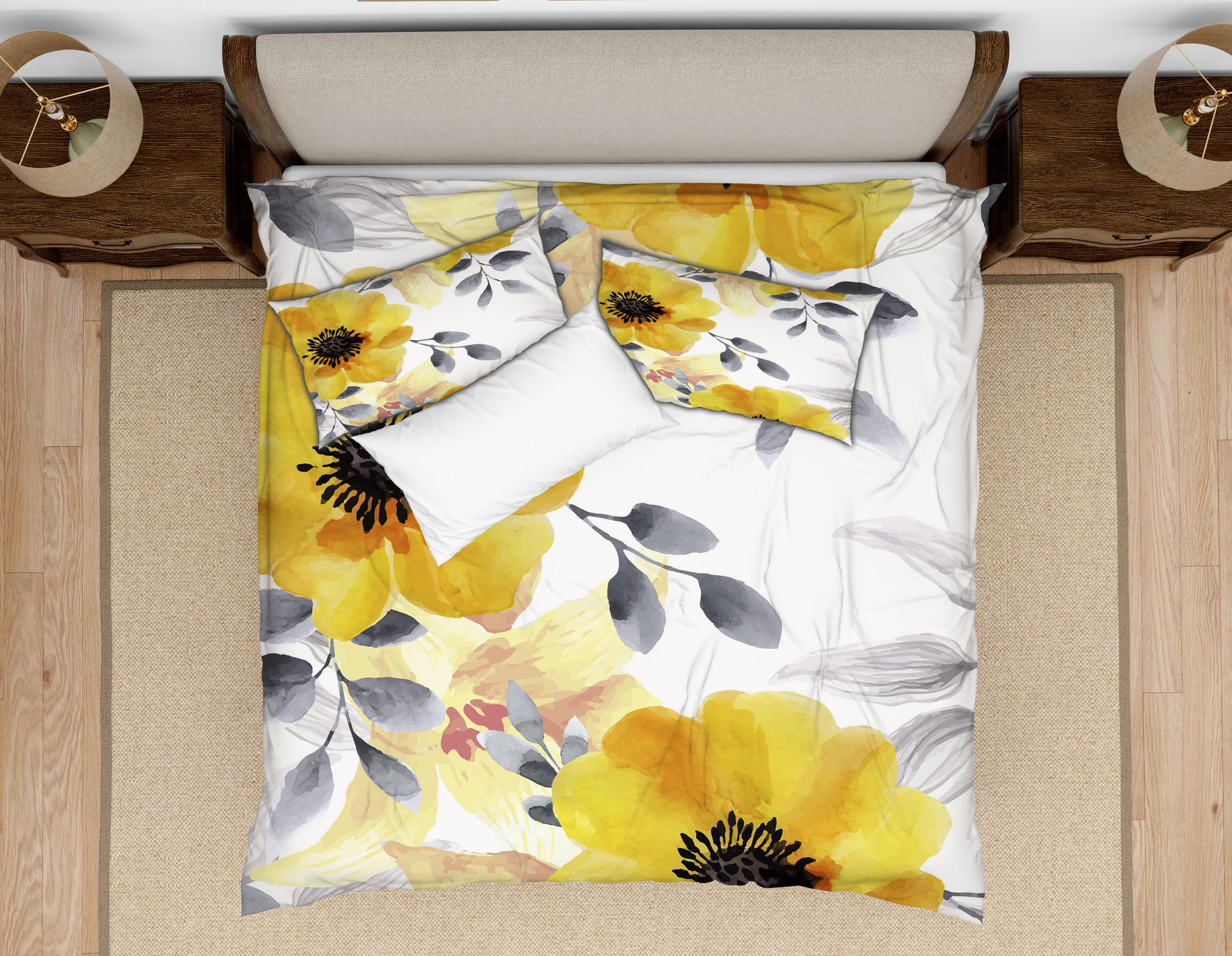 HeartBeat Studios Watercolor Yellow Flowers Comforter Set | Wayfair