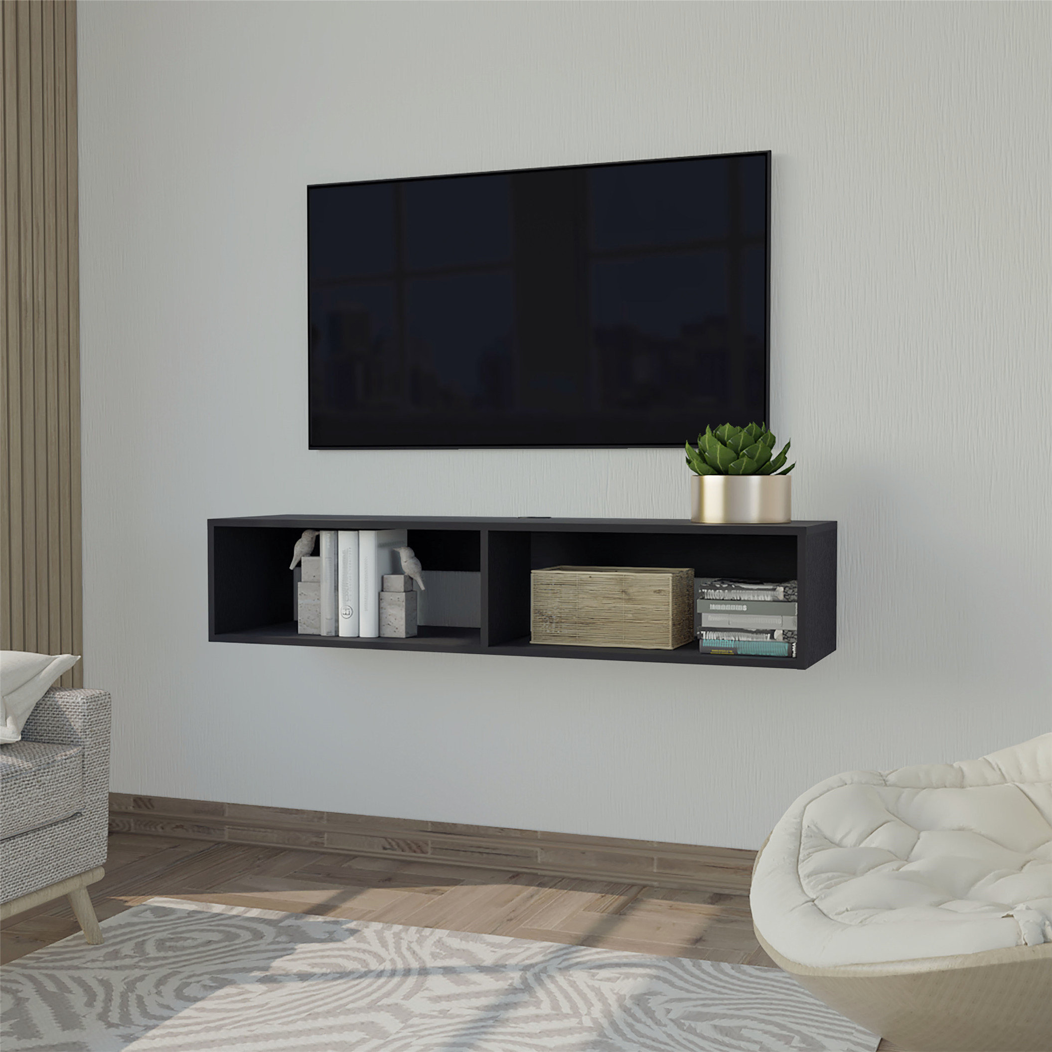 Ebern Designs Modern Wall-Mounted TV Stand with Ample Storage and ...