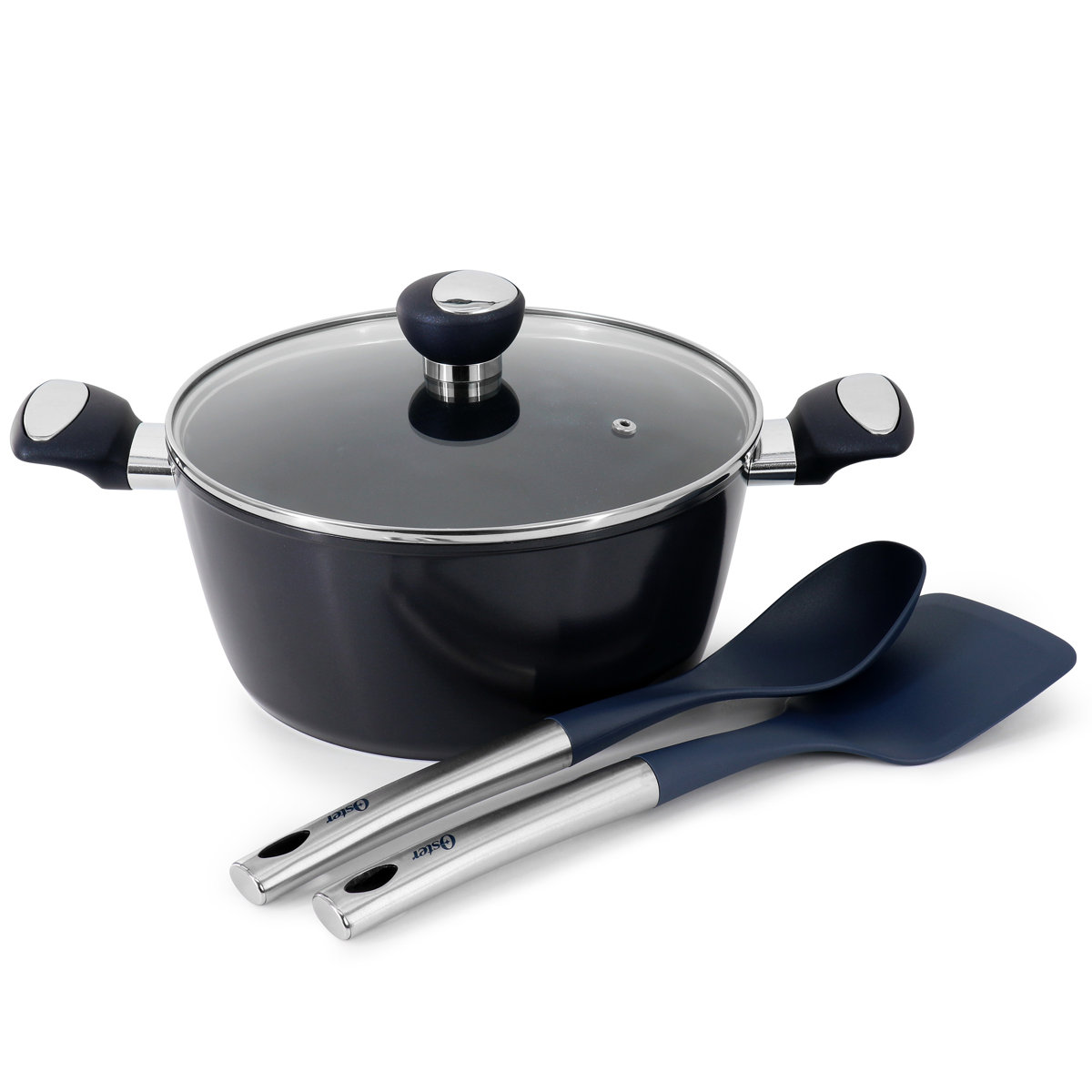 Oster Hawke 14 Piece Ceramic Nonstick Cookware Set in Dark Blue | Wayfair