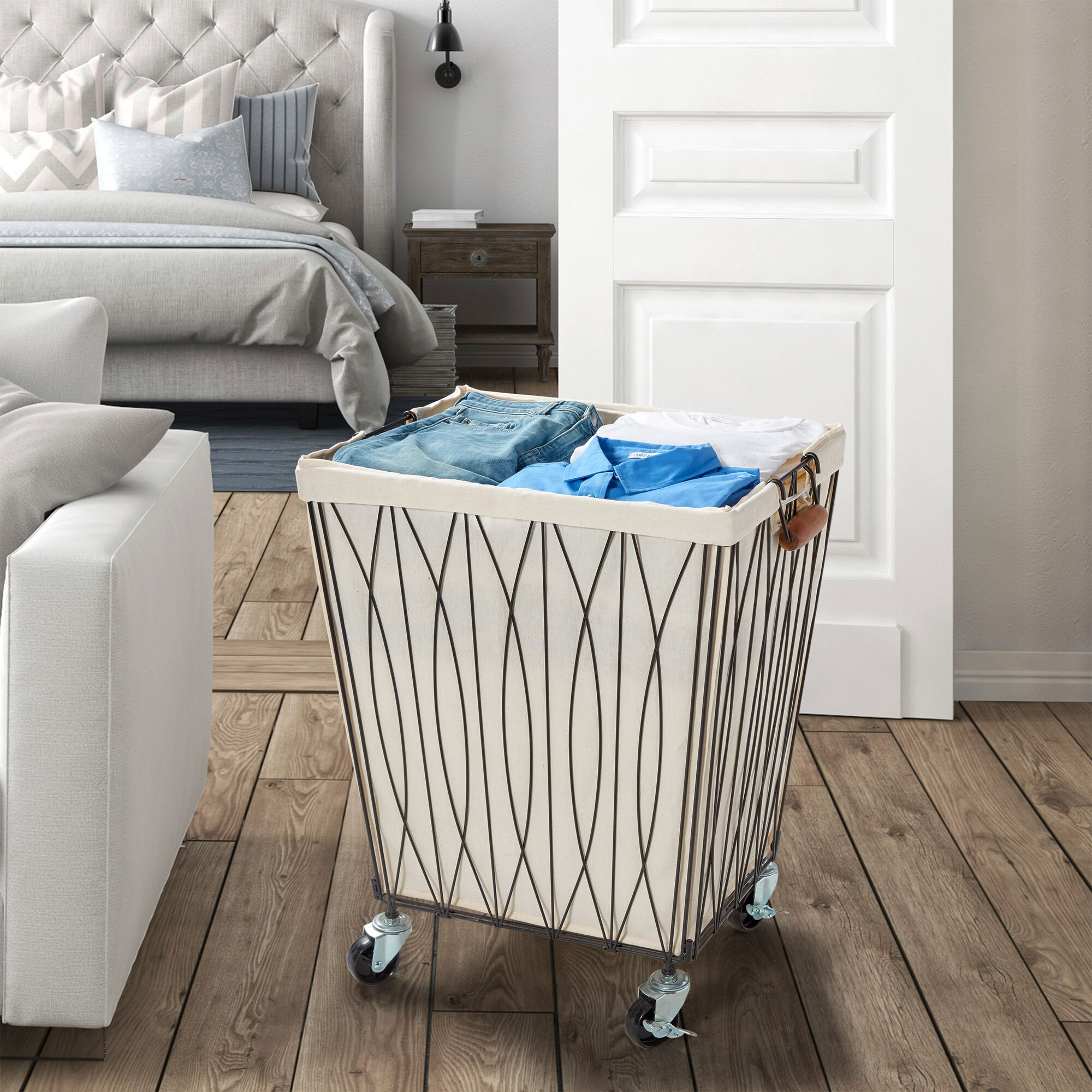 Artesa Verona Rolling Laundry Hamper Cart with Removable Canvas Bag ...