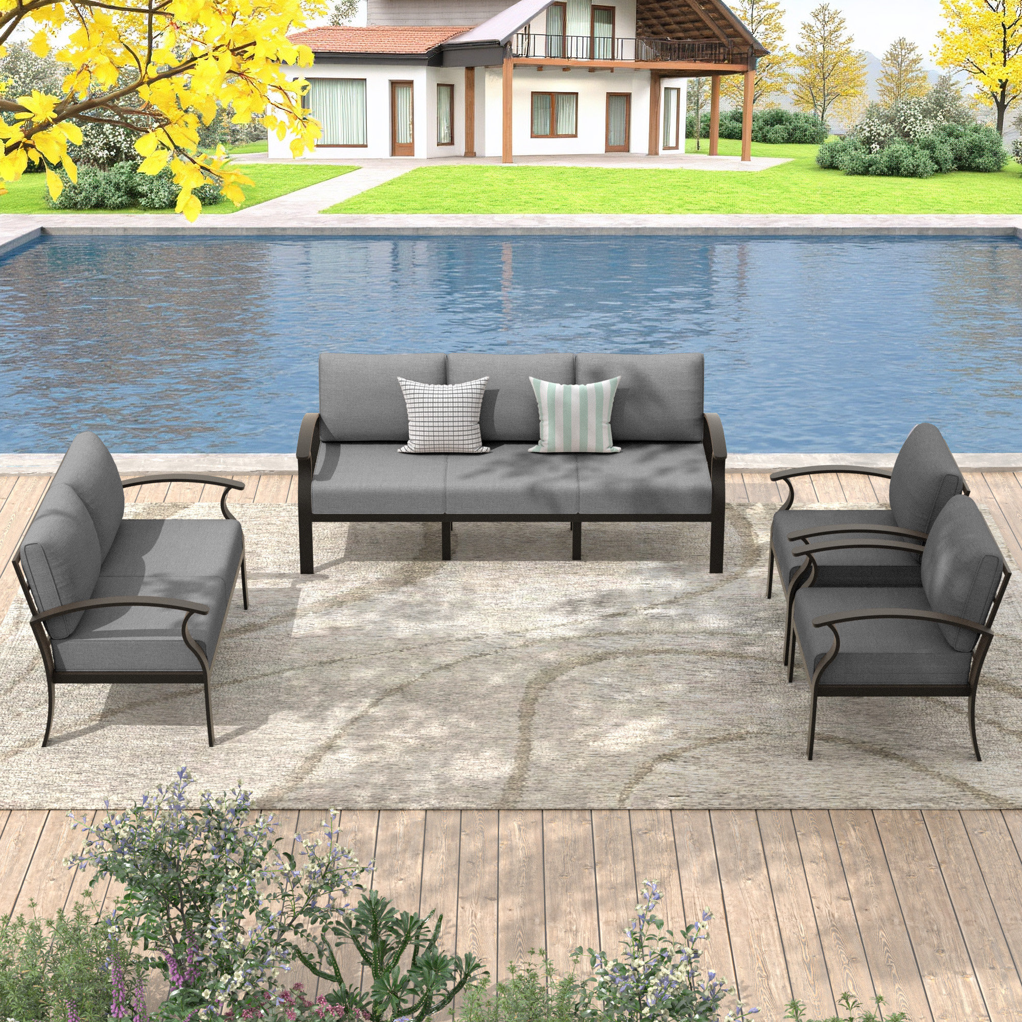 Winston Porter 4- Piece Outdoor Modern Powder Coated Aluminum Modular ...
