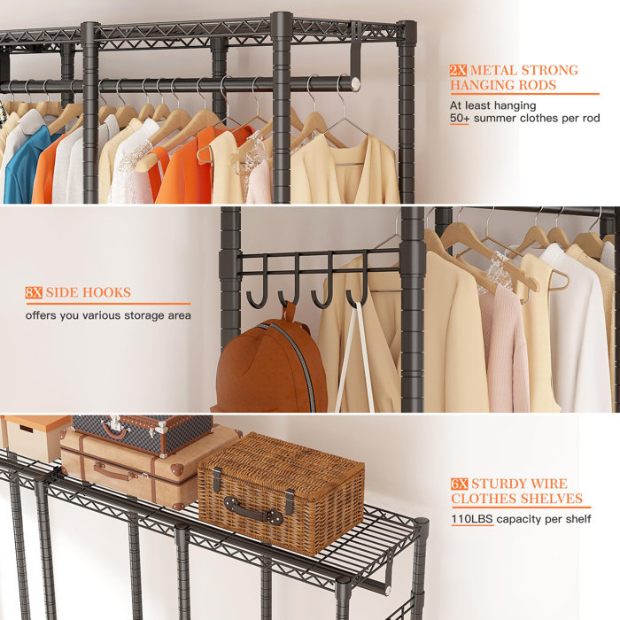 Rebrilliant Mardena 75"H Metal Clothes Rack, Portable Clothes Hanging ...