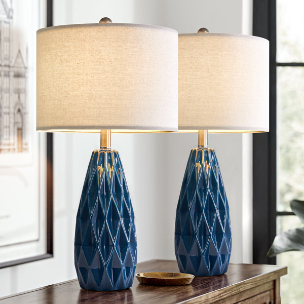Ivy Bronx 24.75" Modern Ceramic Table lamp, Blue Embossed Bedside Lamp ...