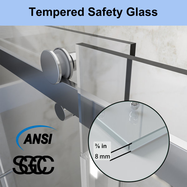 ExBrite 56" - 60" W x 58" H Single Sliding Frameless Tub Door with ...