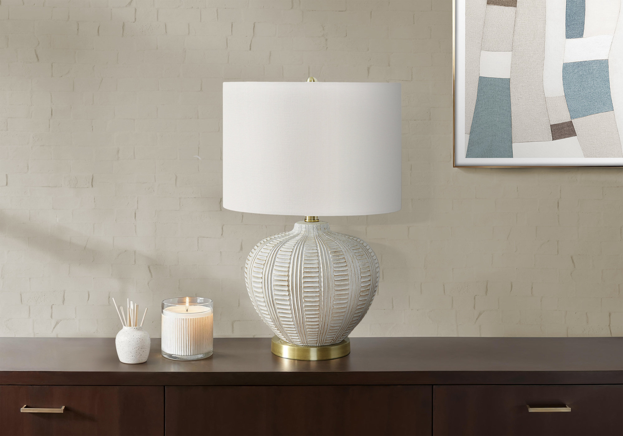Benjara Table Lamp, Ivory Linen Shade, Gold Accents, Cream Urn Base, 21 ...