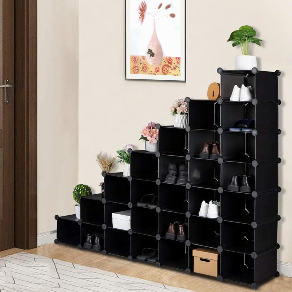 Rebrilliant 7-tier Shoe Rack, Space Saving 28-pair Plastic Shoe Units ...