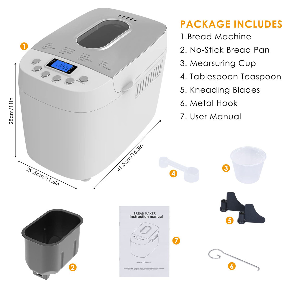 UZOPAL 3LB Bread Maker with Dual Kneading Paddles, 15-in-1 Settings ...