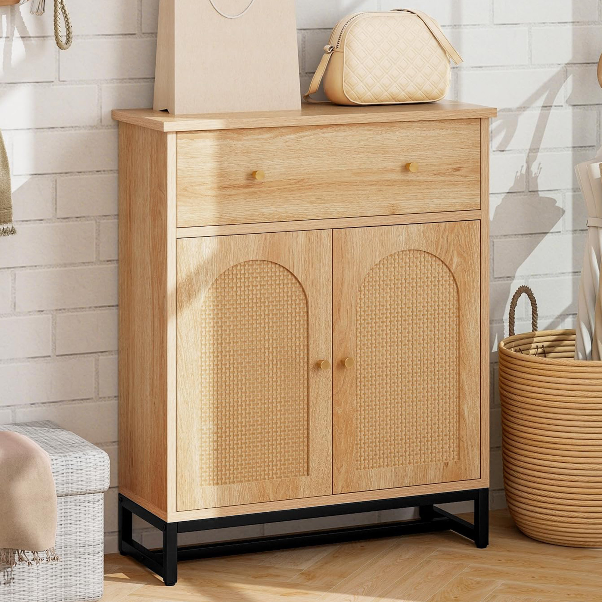 Bayou Breeze Bathroom Storage Cabinet with Rattan Doors and Drawer ...