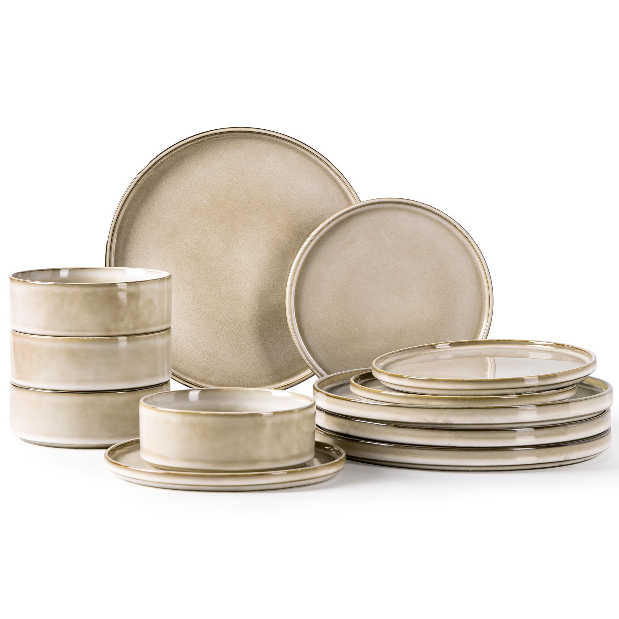 Hokku Designs 12-Piece Rustic Stoneware Dinnerware Set with Natural ...
