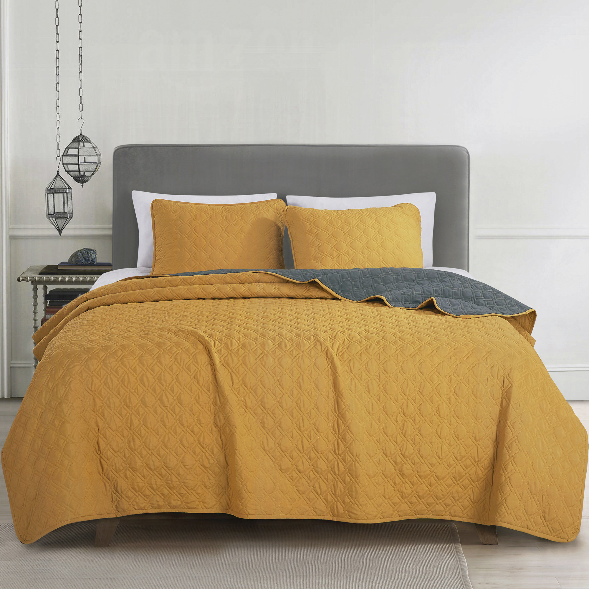 BRHF 3-Piece Solid Microfiber Bedspread Set - Luxurious Solid Color ...