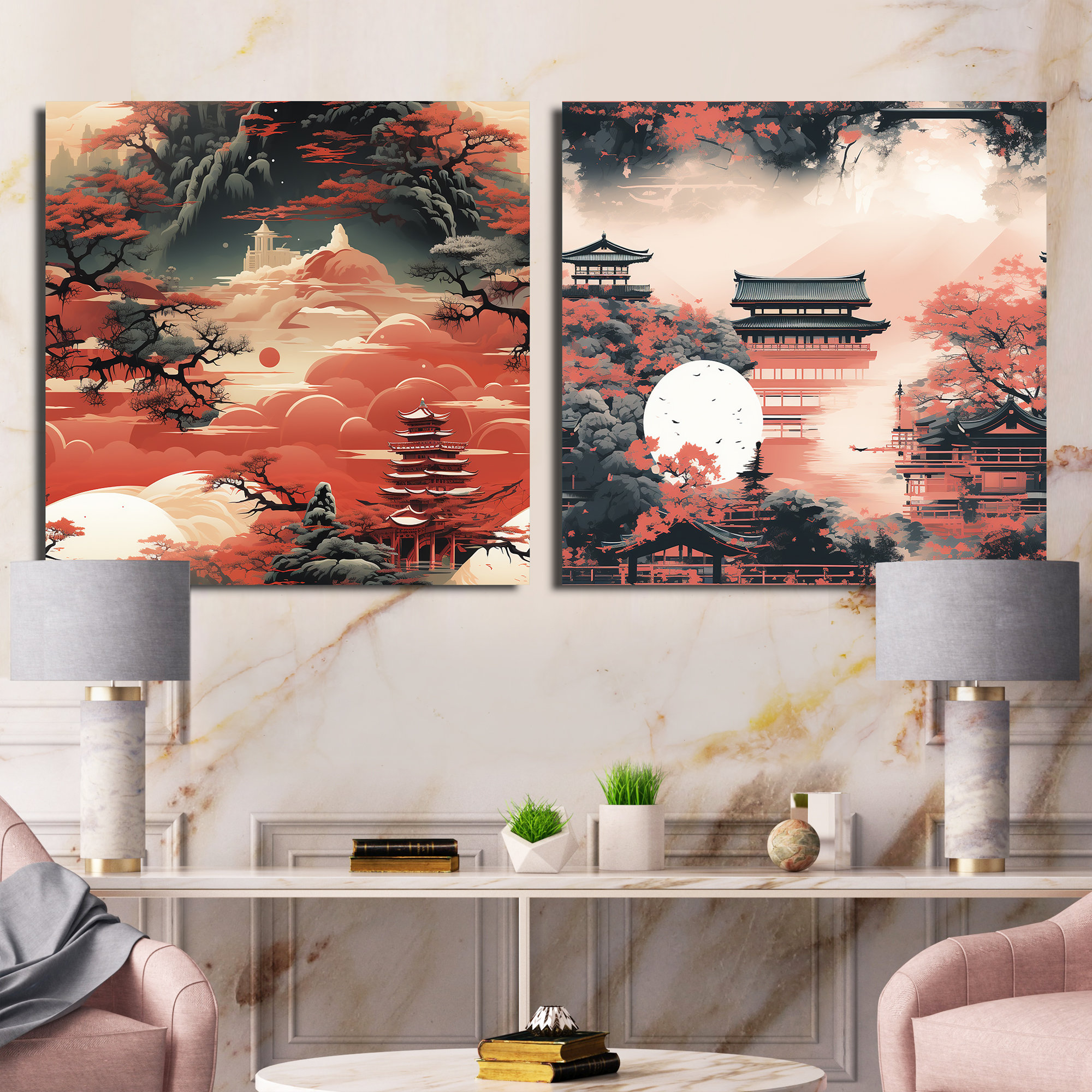 Design Art Light Red Torii Gate Japanese Pattern - Abstract Landscapes ...