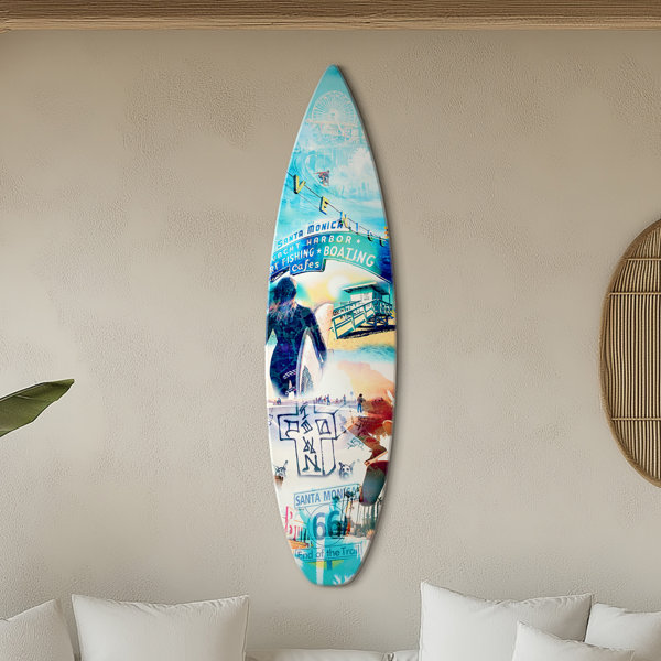 Beachcrest Home™ Dogtown Collage Surfboard Plaque Wall Sign 15" x 59. ...