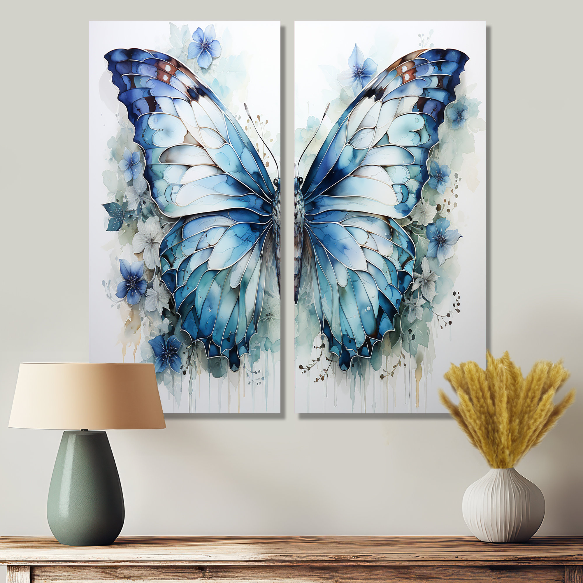 Design Art Butterfly Watercolor Wings I - Blue Wall Art | Wayfair