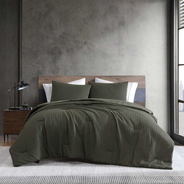 Kenneth Cole Houndstooth Reversible Green Comforter Set | Wayfair