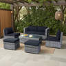 Latitude Run® 6-Piece Grey Wicker Patio Sectional Set, Black Cushions ...