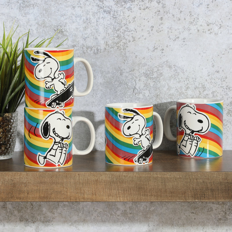 Peanuts 70Th Anniversary 4 Piece 15 OZ Snoopy Stoneware Mugs | Wayfair