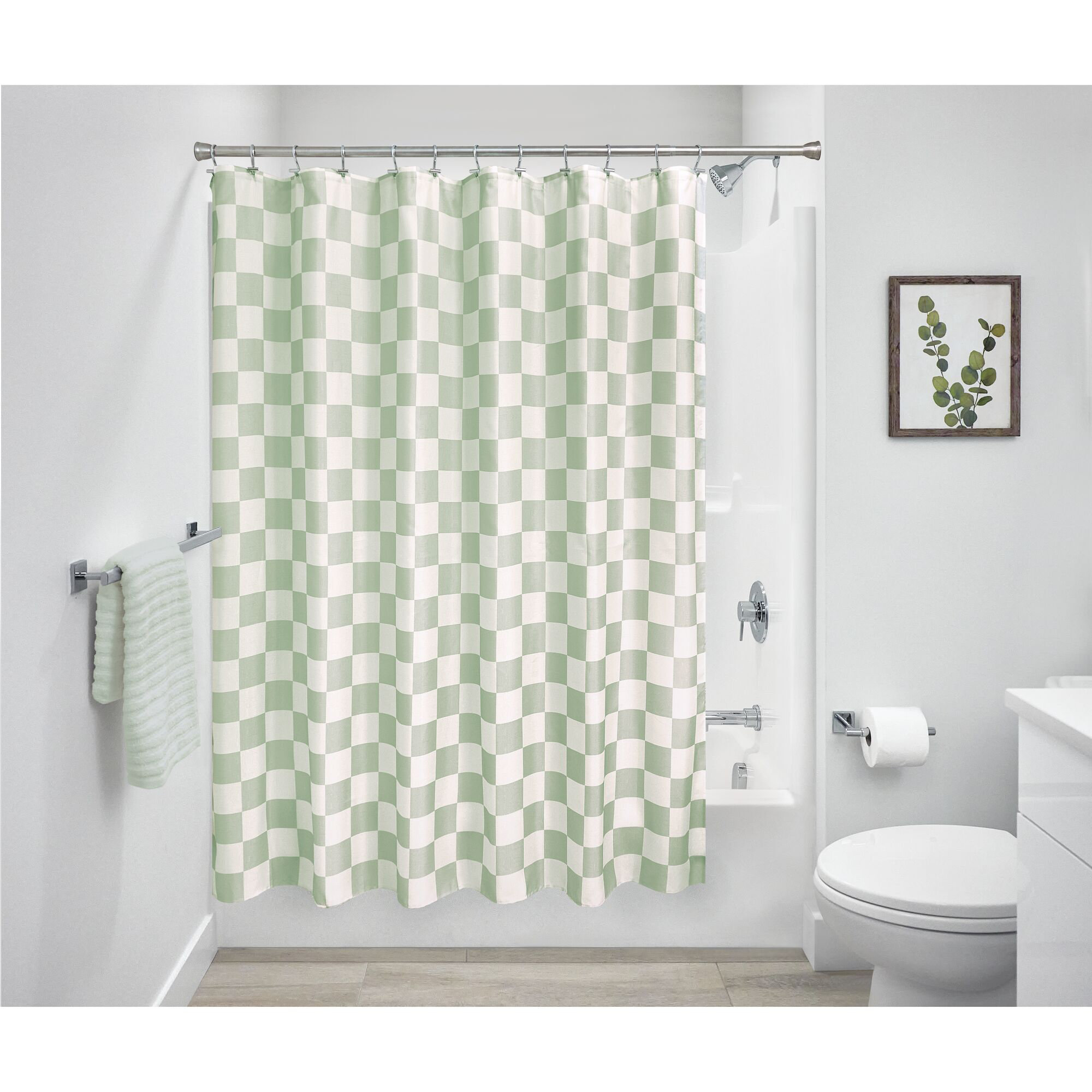 iDesign Checkered Polyester Shower Curtain - 12 Reinforced Buttonholes ...