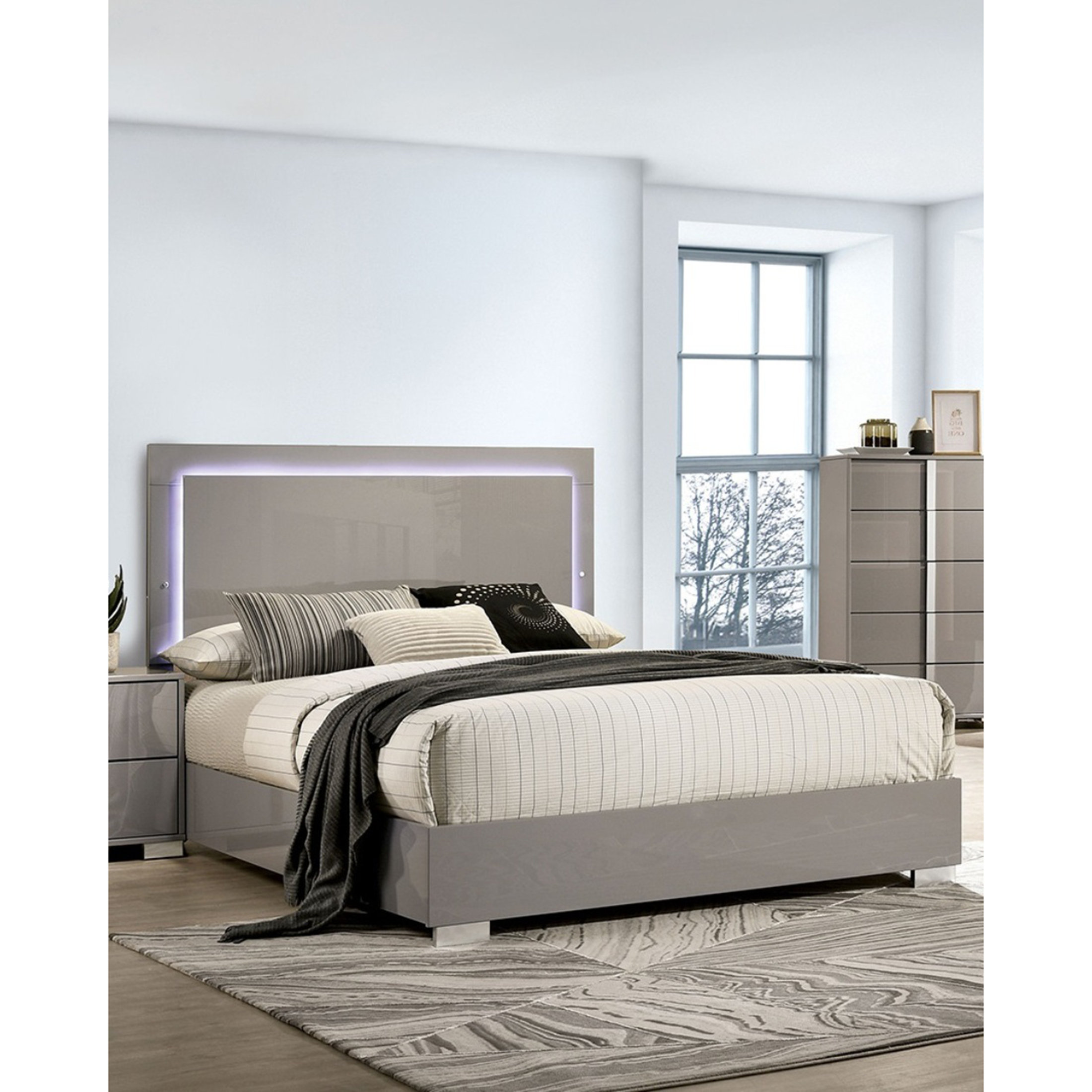 Brayden Studio® Contemporary Light Taupe Eastern Bed with LED Headboard ...