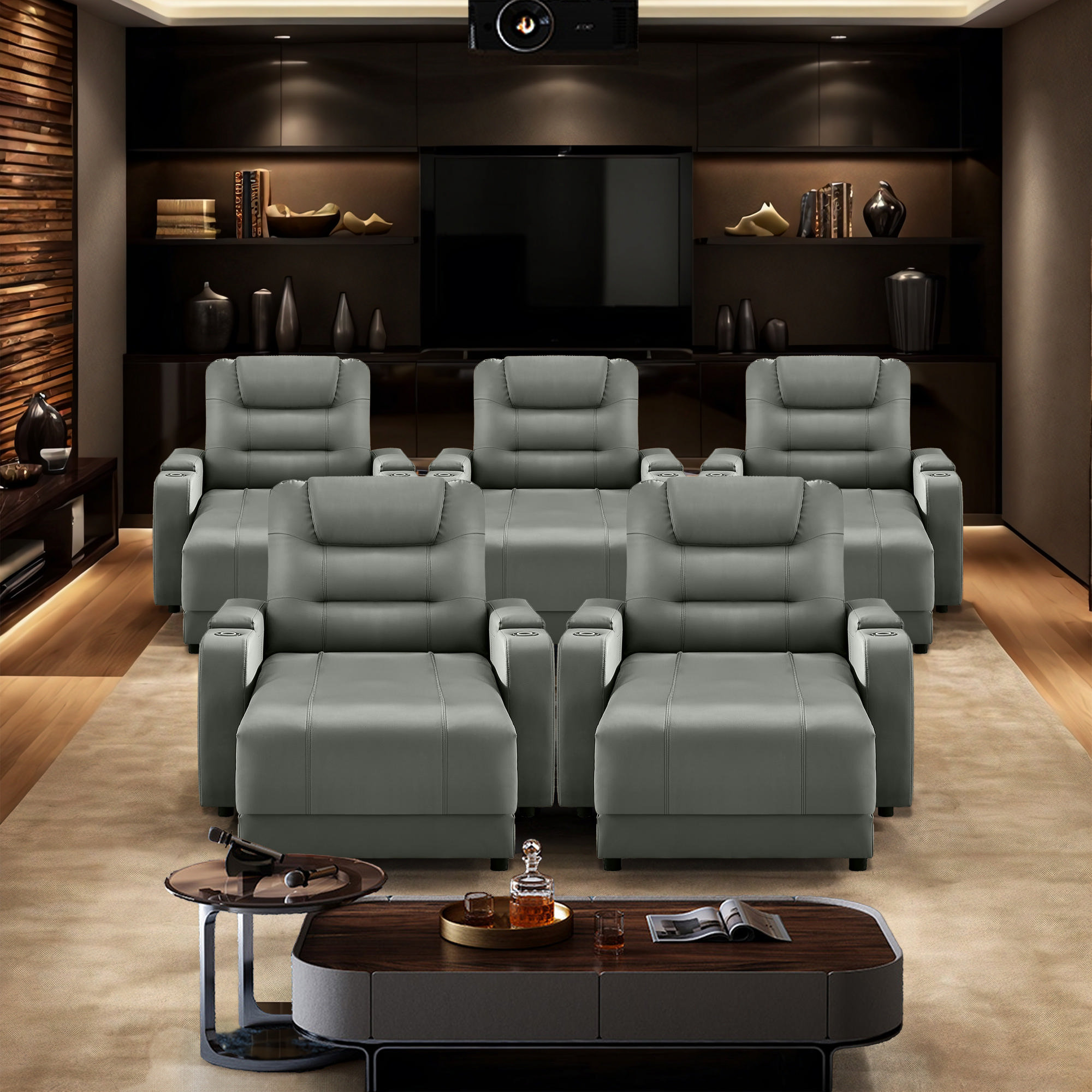 Latitude Run® Luxury Faux Leather Home Theater Individual Seat Recliner ...