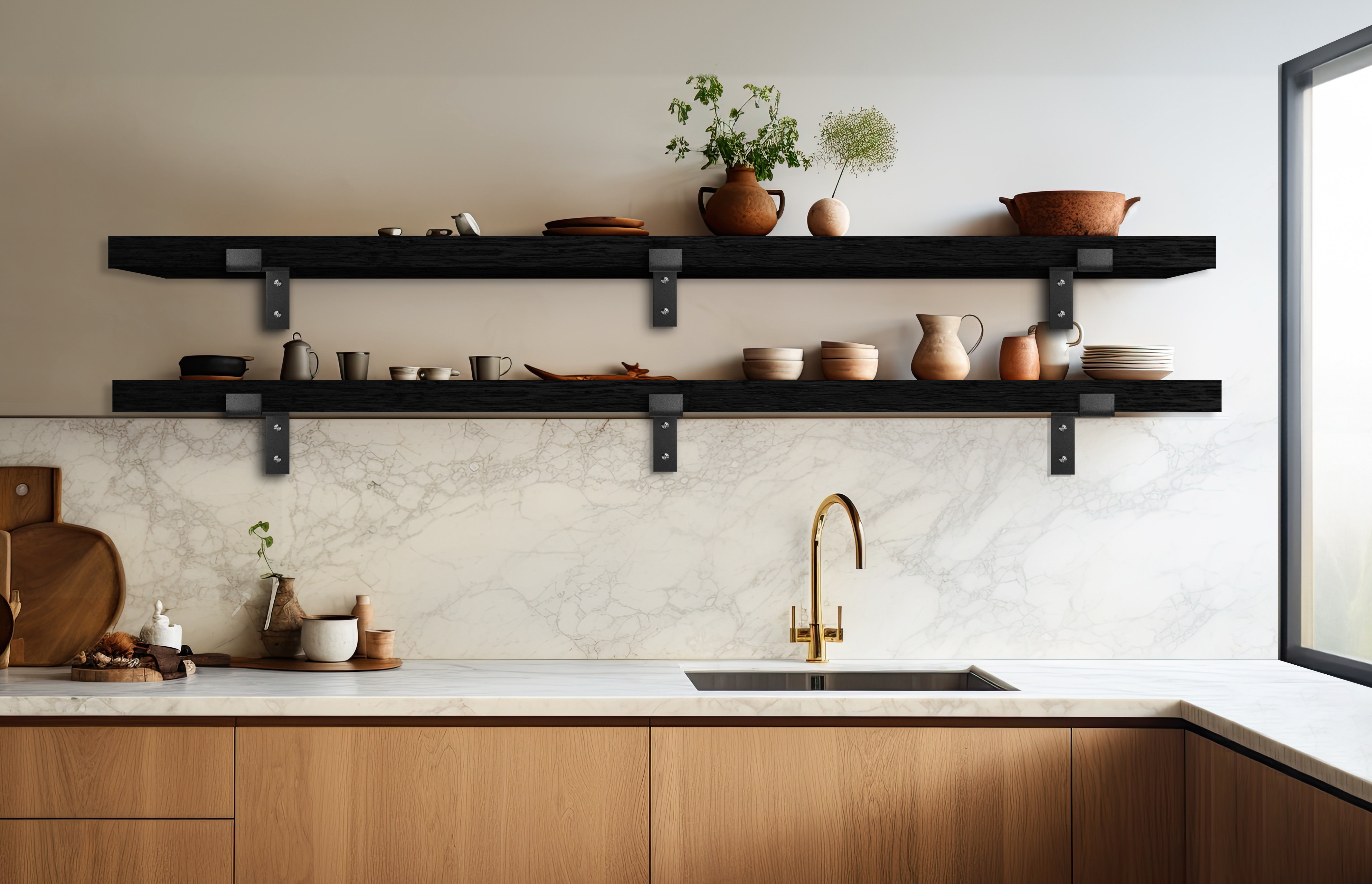 Rayne Mirrors Emerald Lee 2 Piece Oak Bracket Shelf | Wayfair
