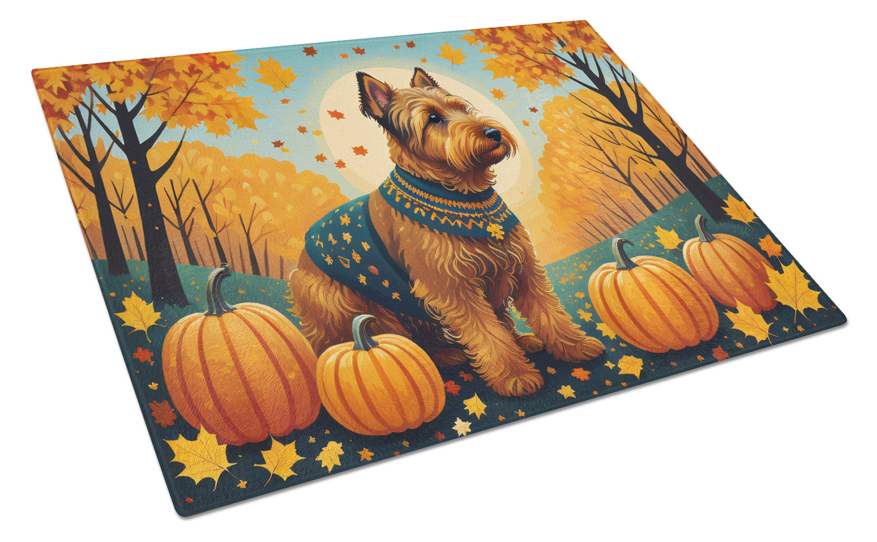 Caroline's Treasures Welsh Terrier Fall Glass Cutting Board Large | Wayfair