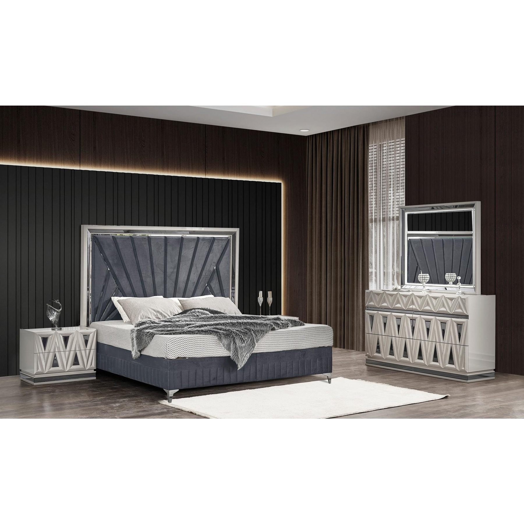 Rosdorf Park Modern & Contemporary Style 4 Pc Upholstered Bedroom Set | Wayfair