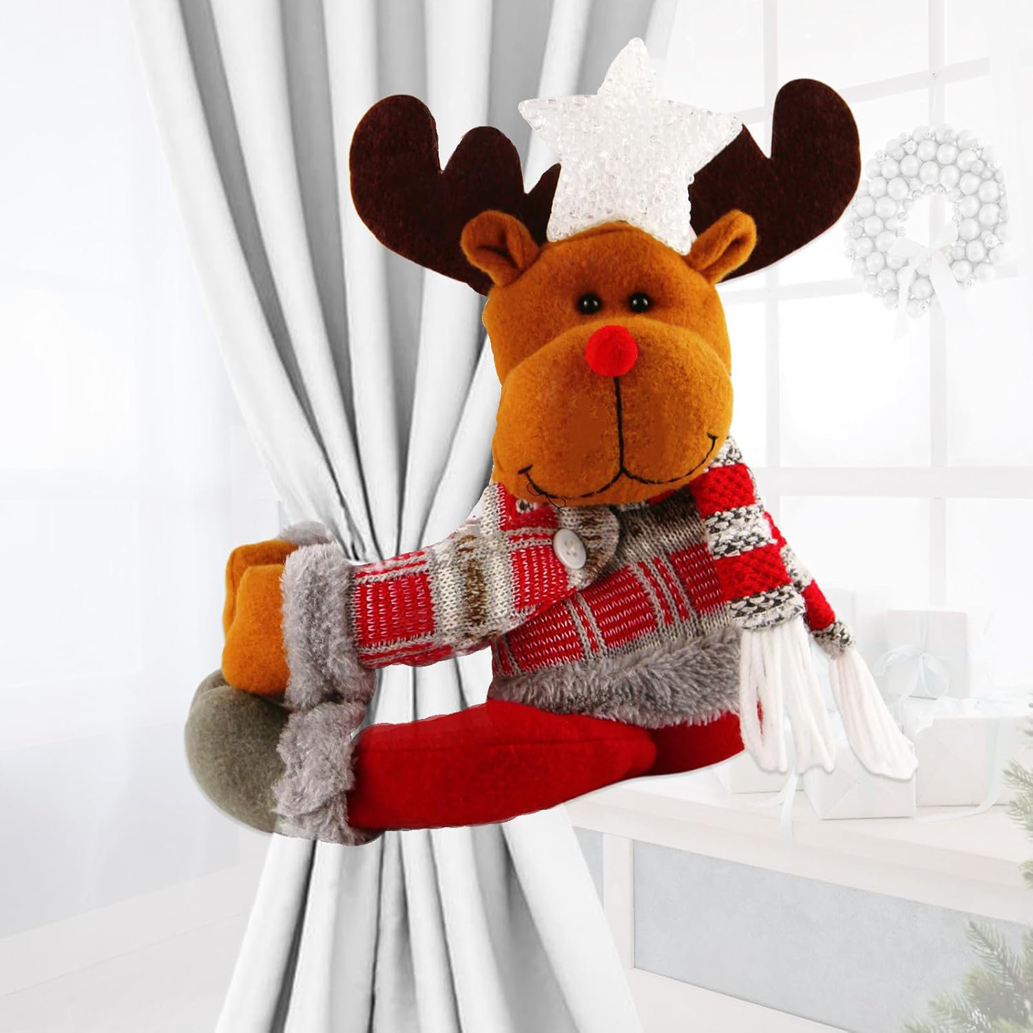 The Holiday Aisle® Christmas Plush Reindeer Tree Topper With Glowing ...