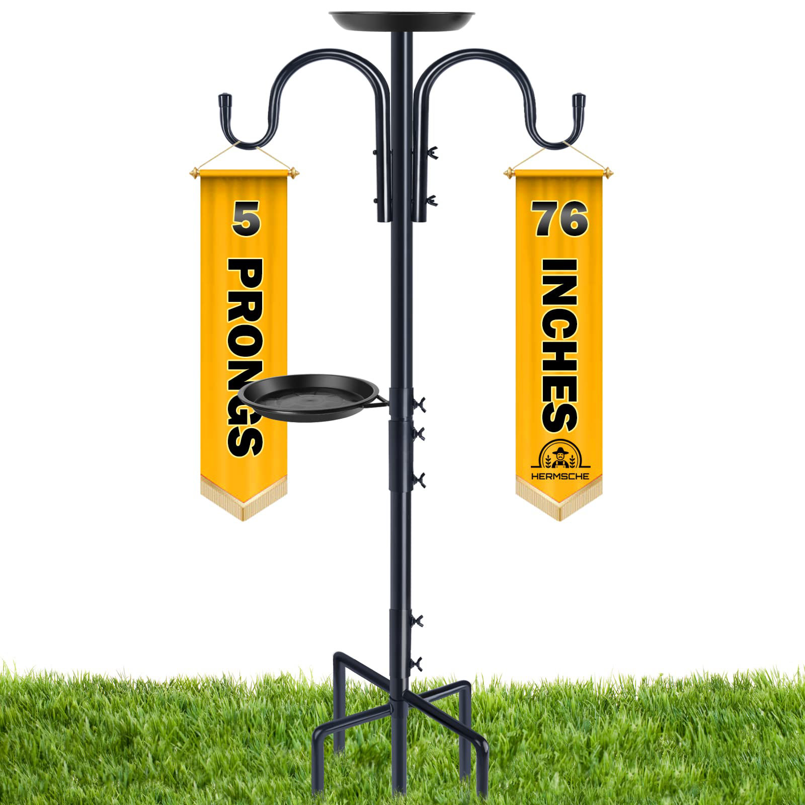 DEVA FRONSA Shepherds Hooks For Outdoor, Adjustable Bird Feeder Pole With 5 Prongs Base ...