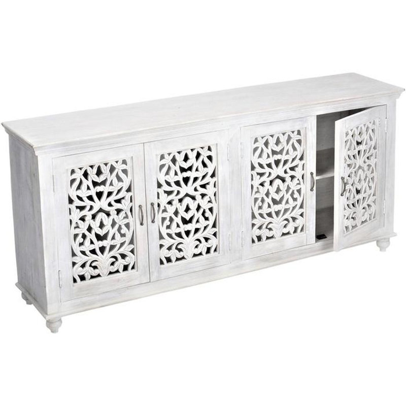 One Allium Way® 80 Inch White Sideboard Hand Carved Buffet Storage ...