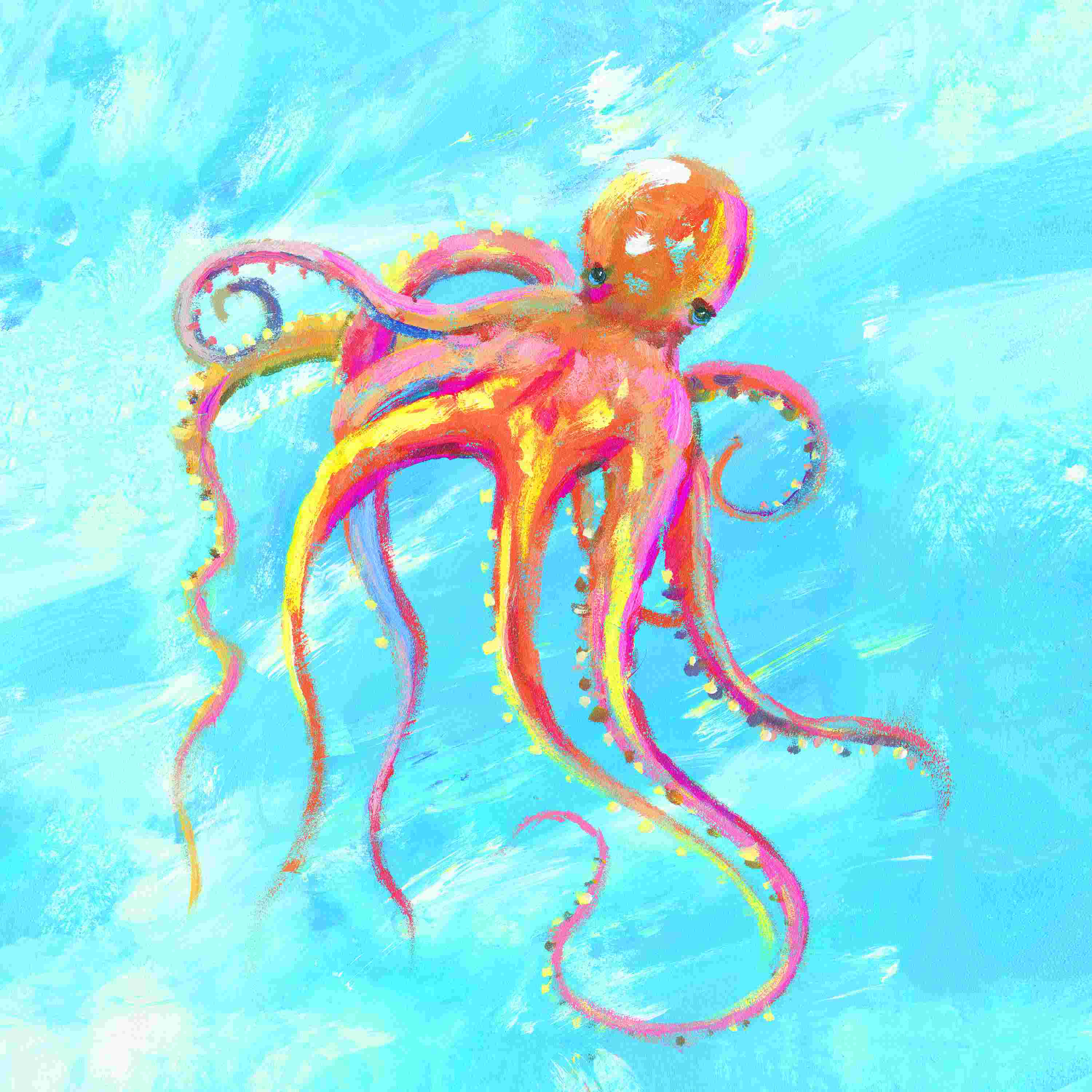 Highland Dunes Cute Octopus Painting - Wrapped Canvas Painting ...