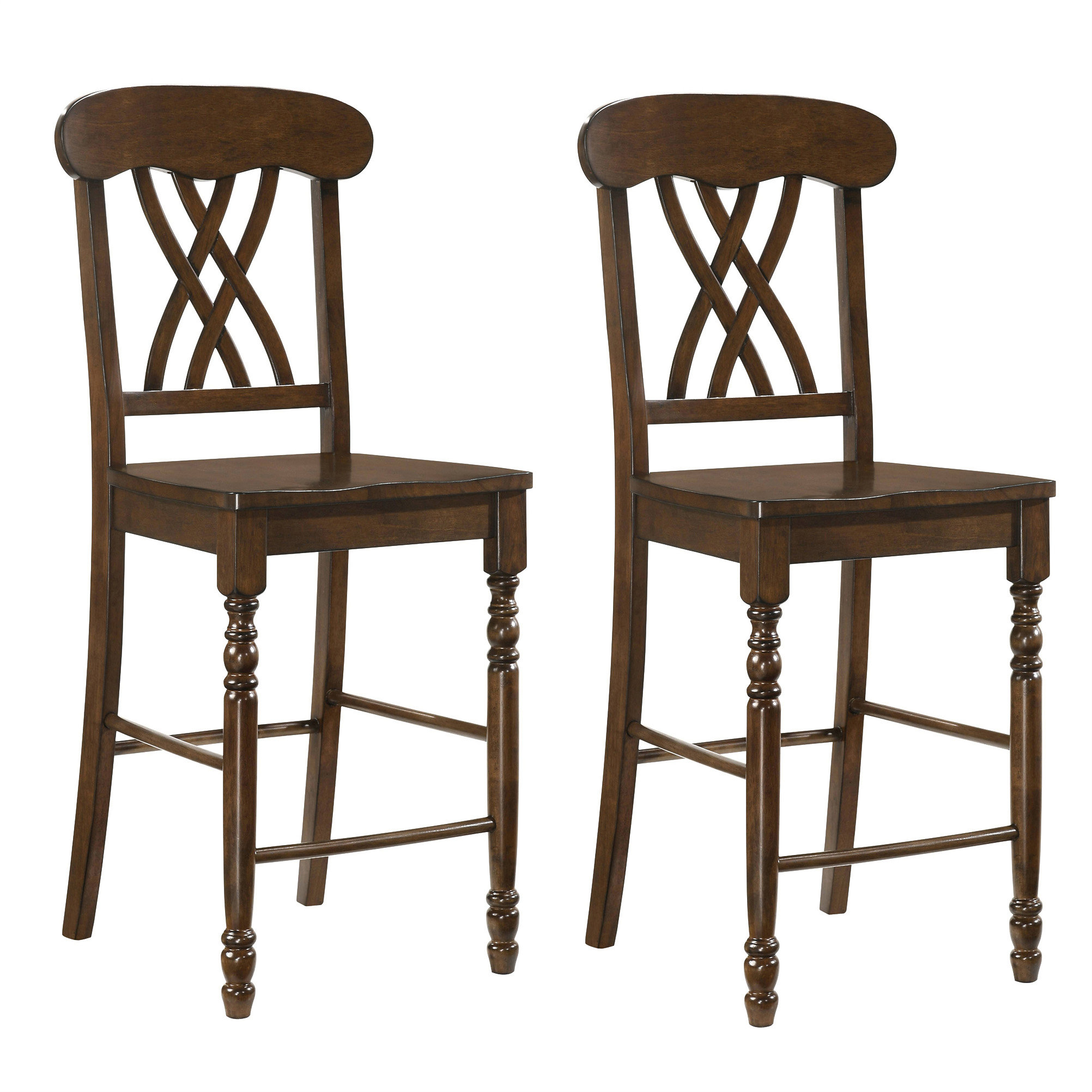 Canora Grey Walnut Cross Back Counter Height Stools (Set Of 2) | Wayfair