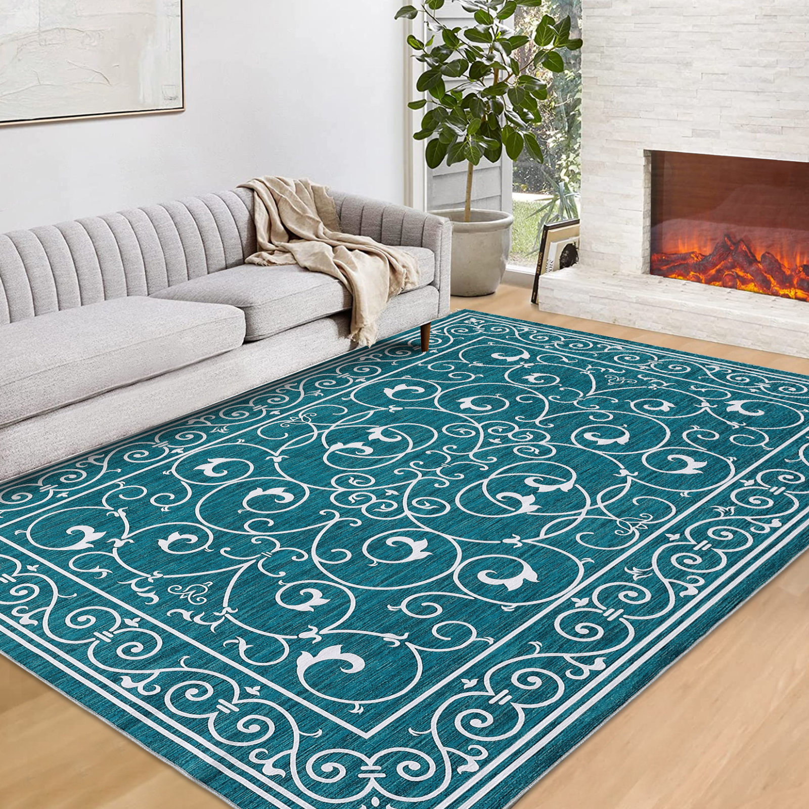 Charlton Home Washable Modern Floral Rugs Indoor Contemporay Non Slip ...