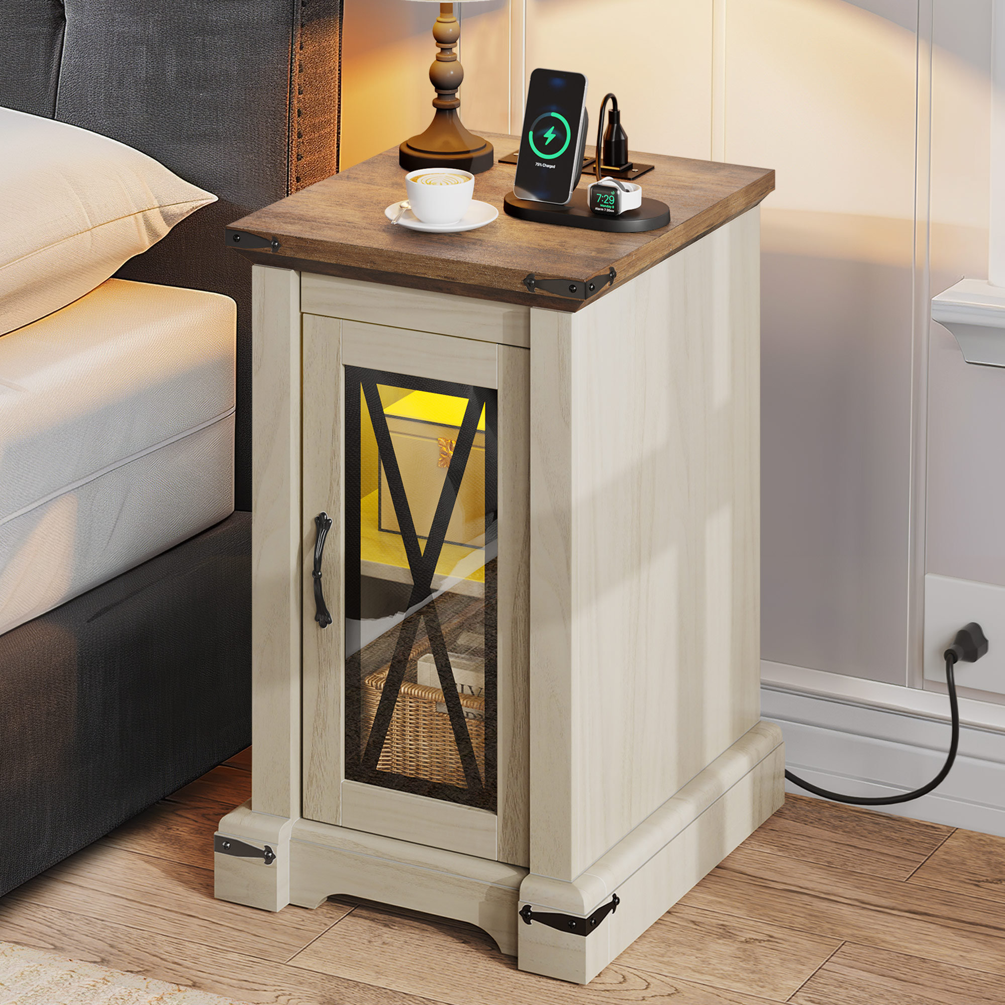 August Grove Camilia Block 23.5'' H Farmhouse End Table with Built-In ...