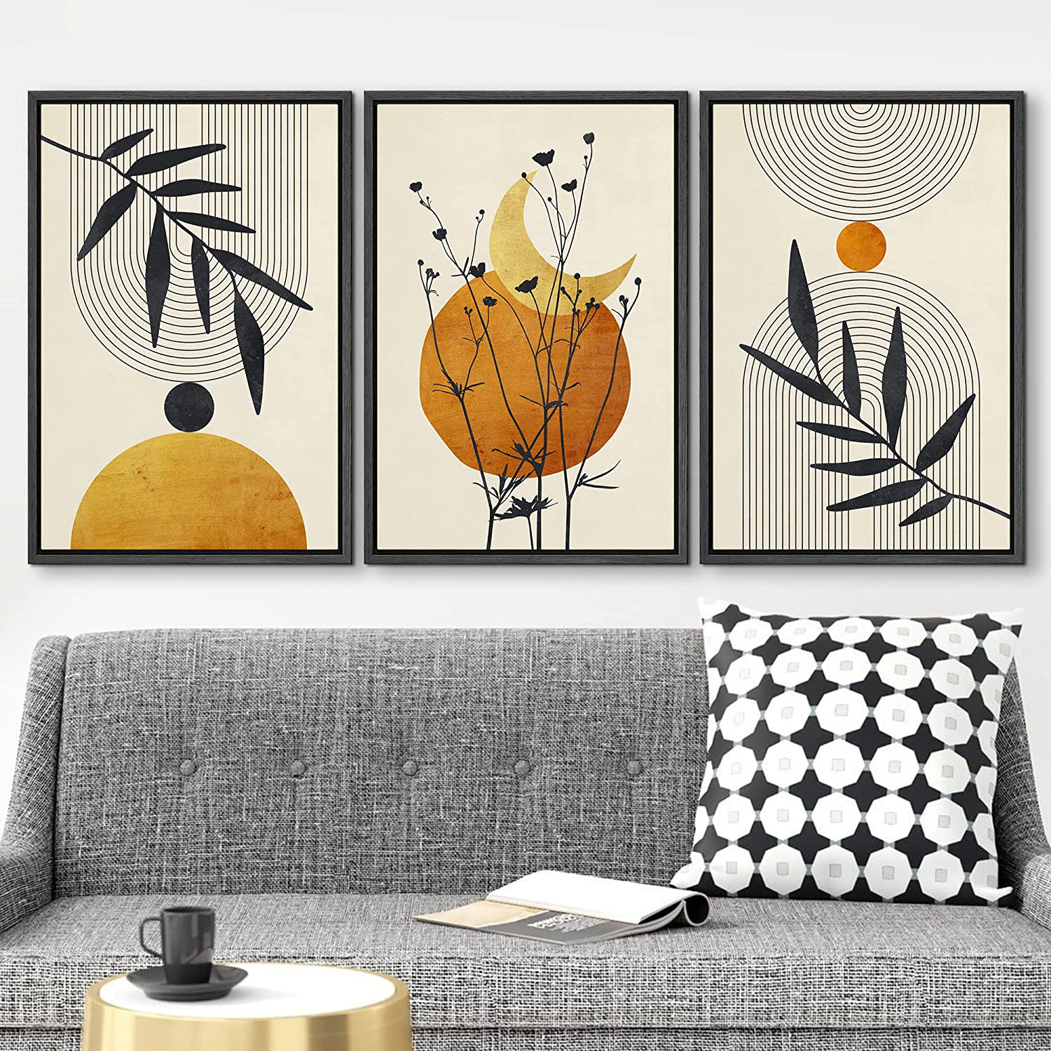 IDEA4WALL Mid Century Modern Boho Forest Leaf - 3 Piece Print Set on ...
