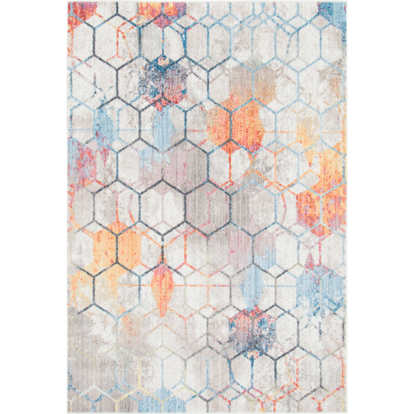 Wrought Studio Baxter Geometric Gray/Orange Area Rug & Reviews | Wayfair