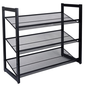 Rebrilliant 3 Tier Adjustable Mesh Shoe Rack in Black | Wayfair